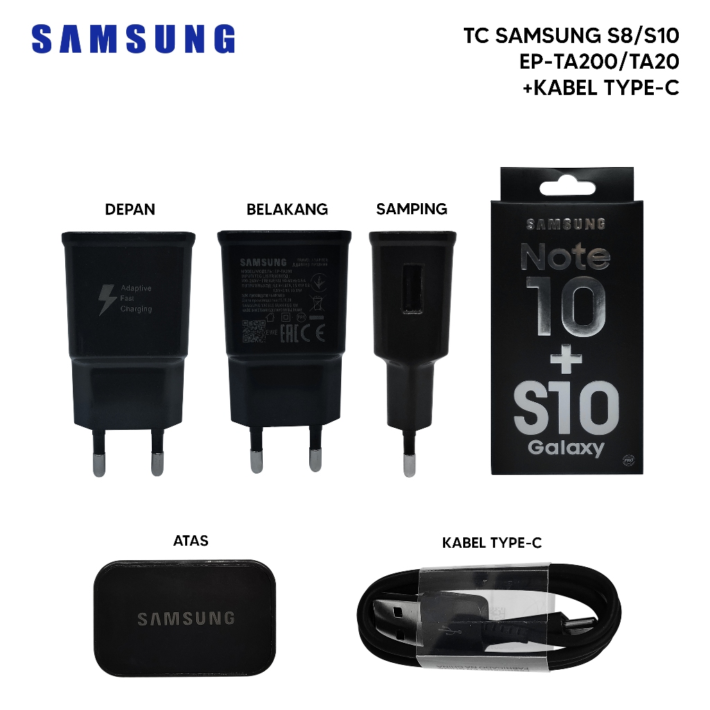 Jual CHARGER BATOK SAMSUNG SAM GALAXY S8 / S10 EP-TA200 + KABEL TYPE-C ORIGINAL 99 % | Shopee ...