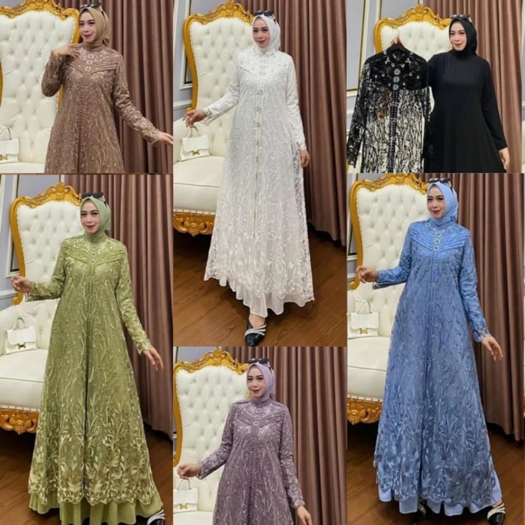 Jual ANFAF - Zalia Dress Brokat Wanita Kondangan Premium Gamis Kondangan Mewah Elegan Bahan ...