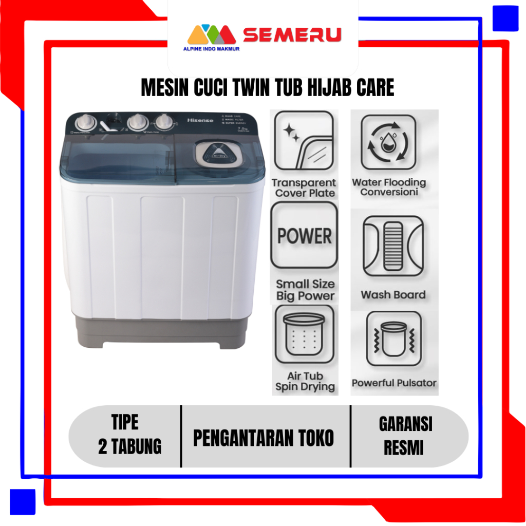 Jual HISENSE MESIN CUCI TWIN TUB HIJAB CARE 7 KG WSRB-7013UB / 8 KG ...