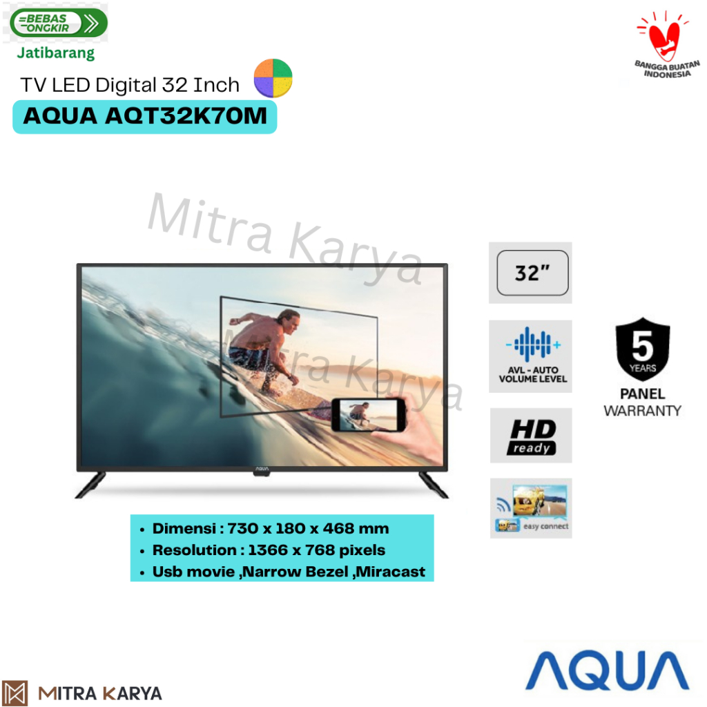 Jual AQUA LED TV Digital AQT32K70M 32 Inch HD 32" Indramayu area ...