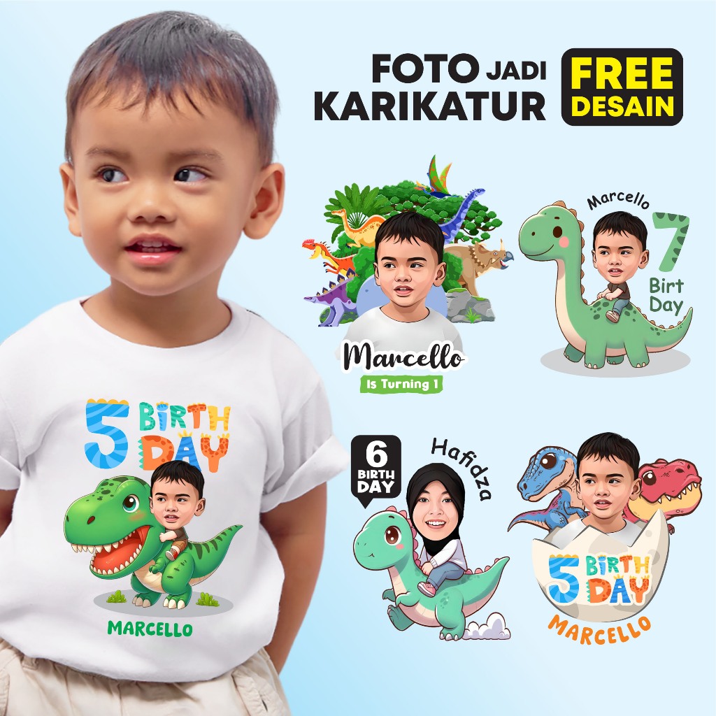 Jual Kaos dinosaurus ultah couple keluarga birthday custom foto kartun ...
