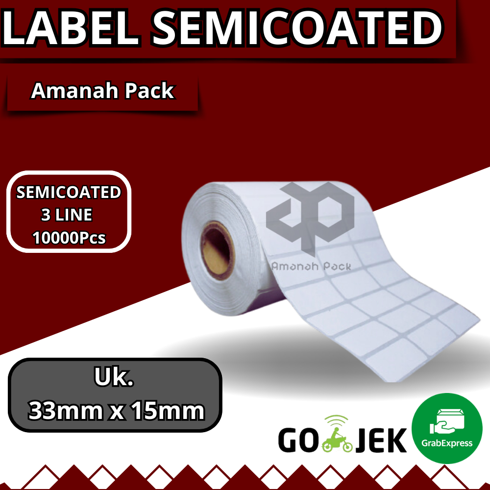 Jual LABEL SEMICOATED 33 x 15 mm 3 Line, Stiker Printer Barcode, Core 1 ...