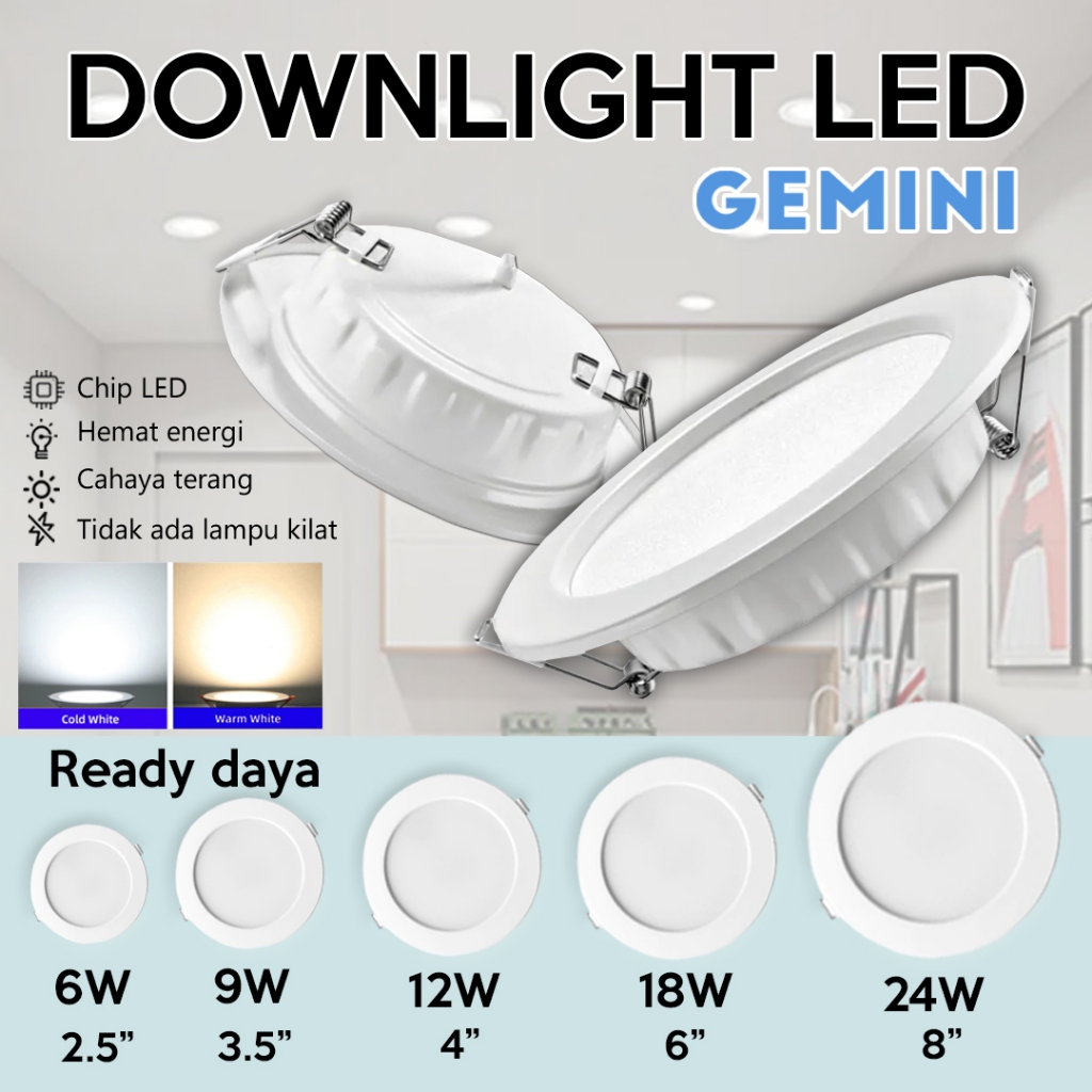 Jual Lampu Downlight LED Panel Lamp 3W/6W/9W/12W/18W/24W PUTIH/KUNING ...