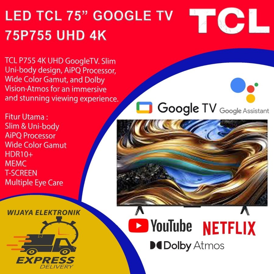 Jual Tv Led TCL 75P755 Google TV 4K DolbyVision•Atmos HDR10+ Garansi ...