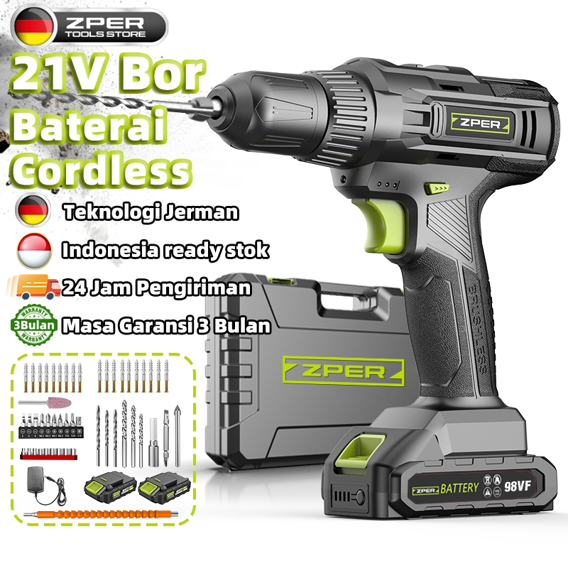 Jual ZPER Bor Impact Multifungsi 21V Mesin Bor Baterai Cordless Listrik ...