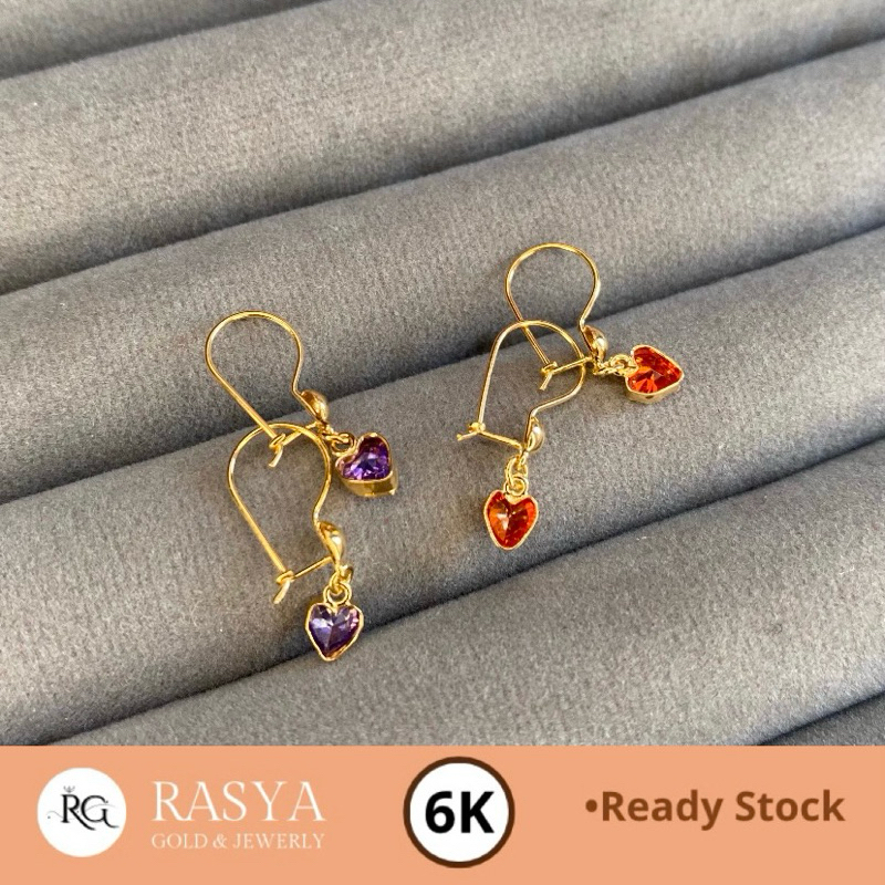 Jual Anting Love Mata Warna Kadar 300 / 6K Anting Emas Asli Permata ...