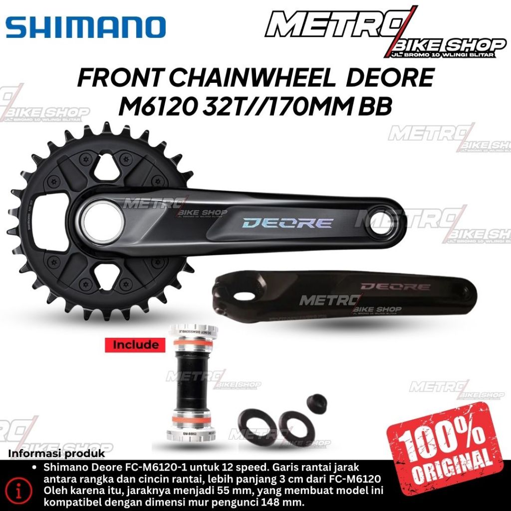 Jual Crank Shimano Deora M6120 32T/170mm Dengan BB Font Chainwheel Crankset Sepeda | Shopee ...