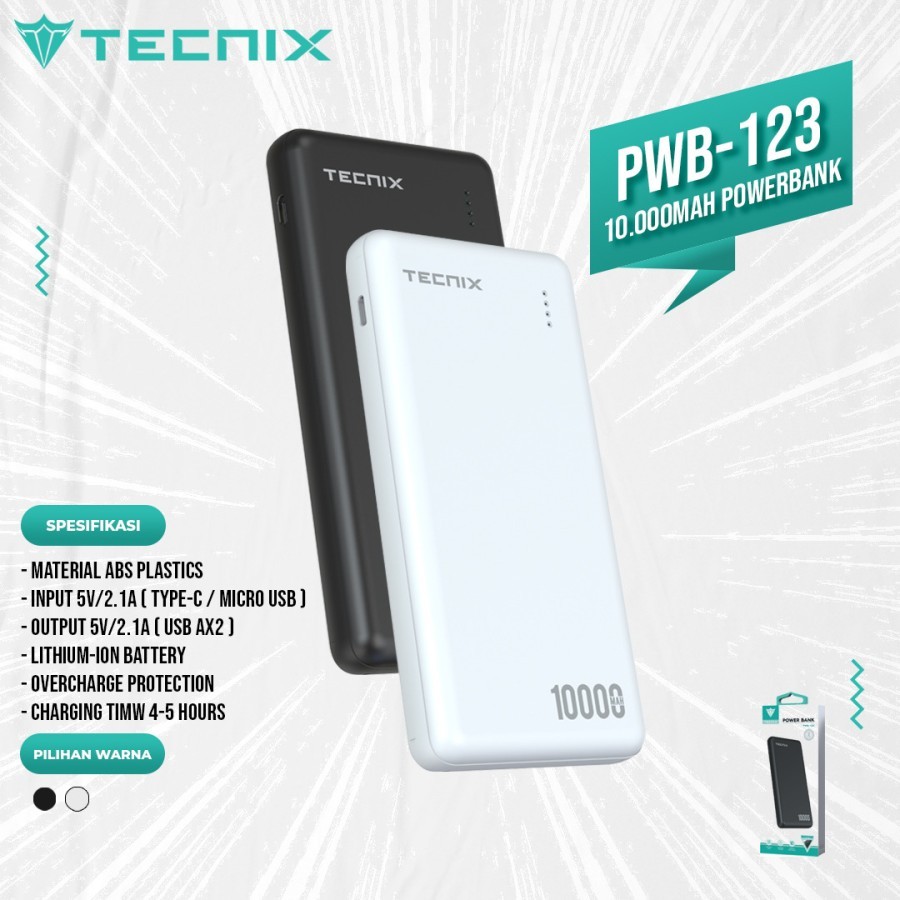 Jual TECNIX PWB-123 Powerbank 10000mAh Type-C Two Way Charging | Shopee ...