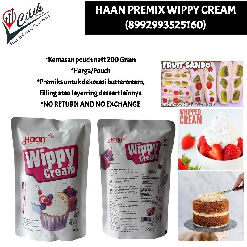 Jual bahan tepung premiks kemasan pouch 200 gram whippy haan whipcream ...