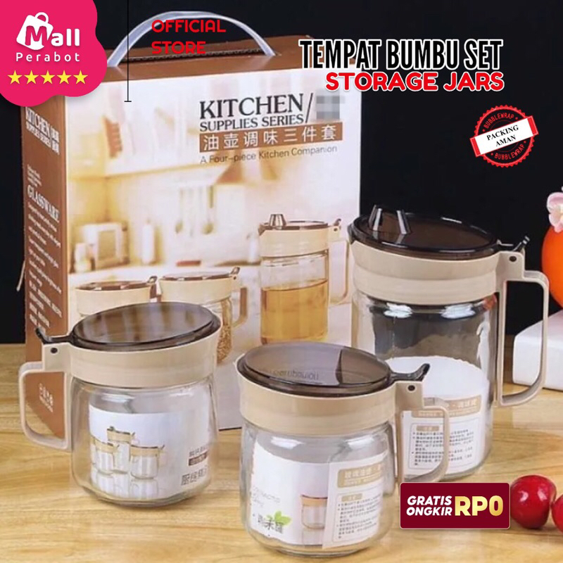 Jual Mall Perabot | Kitchen Jar Set Toples Bumbu Dapur Kaca Garam lada ...