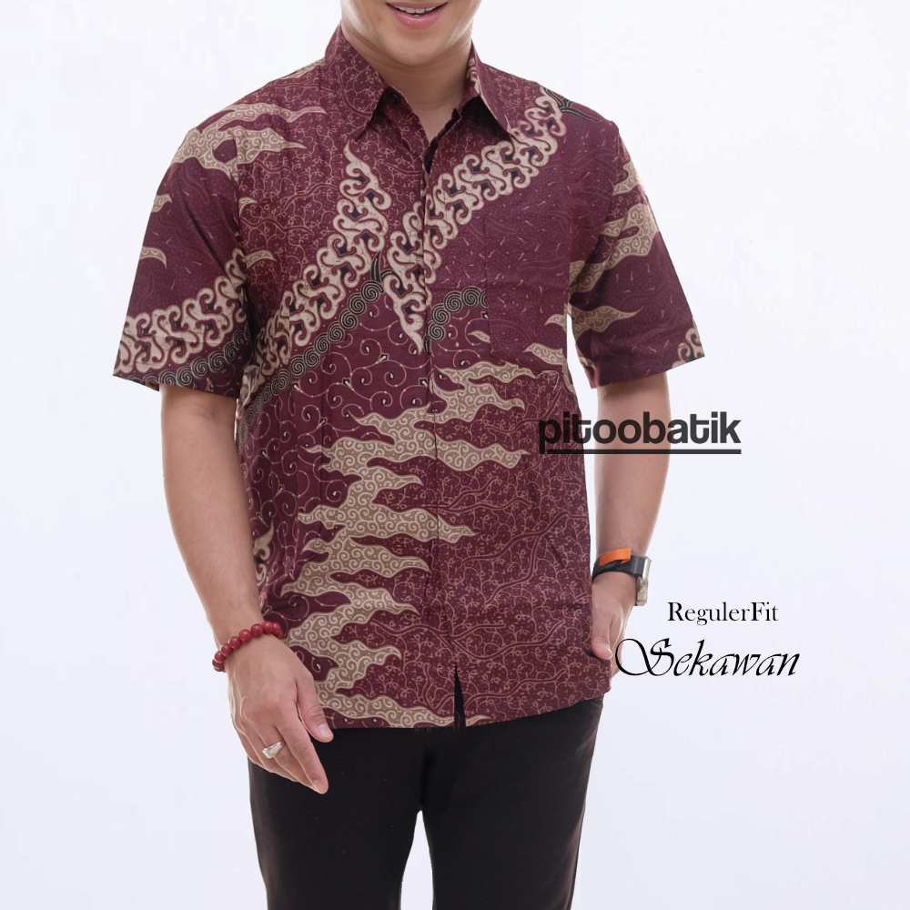 Jual Kemeja Batik Pria Burgundy Lengan Pendek Modern Merah Marun Motif ...
