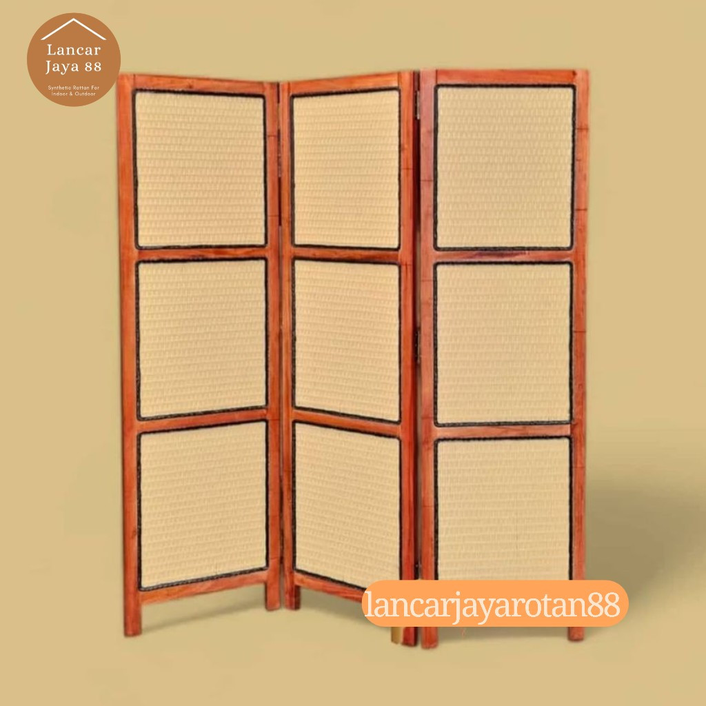 Jual Sekat Ruangan Rotan Sintetis 3 Pintu Model Kotak Kotak | Shopee ...