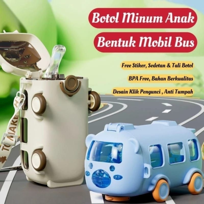 Jual BOTOL MINUM KARAKTER BUS BERUANG / BOTOL MINUM MOBIL 500ML FREE ...