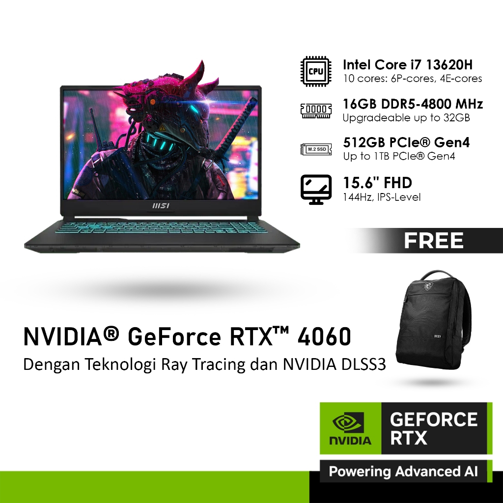 Jual MSI CYBORG 15 A13VFK-1434 GeForce RTX™ 4060 8GB - i7 13620H 16GB ...