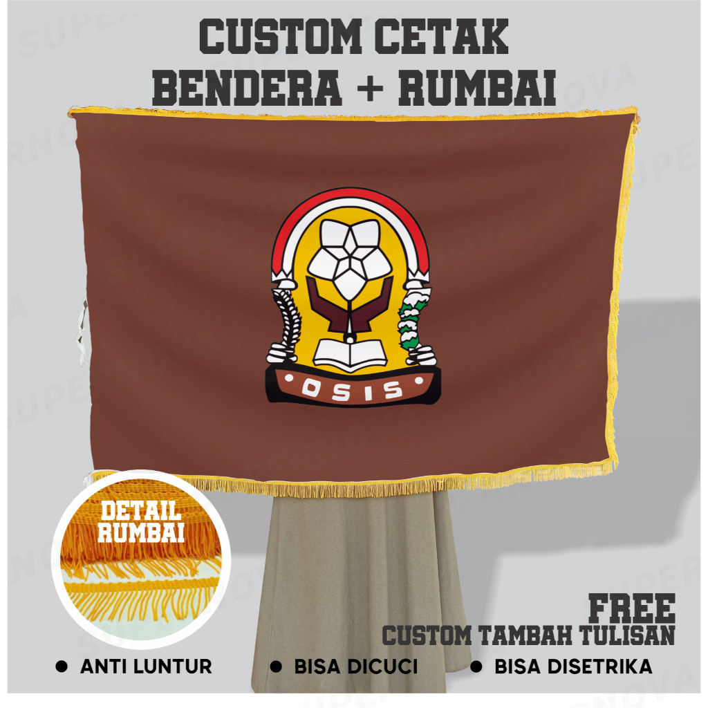 Jual bendera logo osis sma bolak balik 2 sisi plus renda rumbai jumbo ...