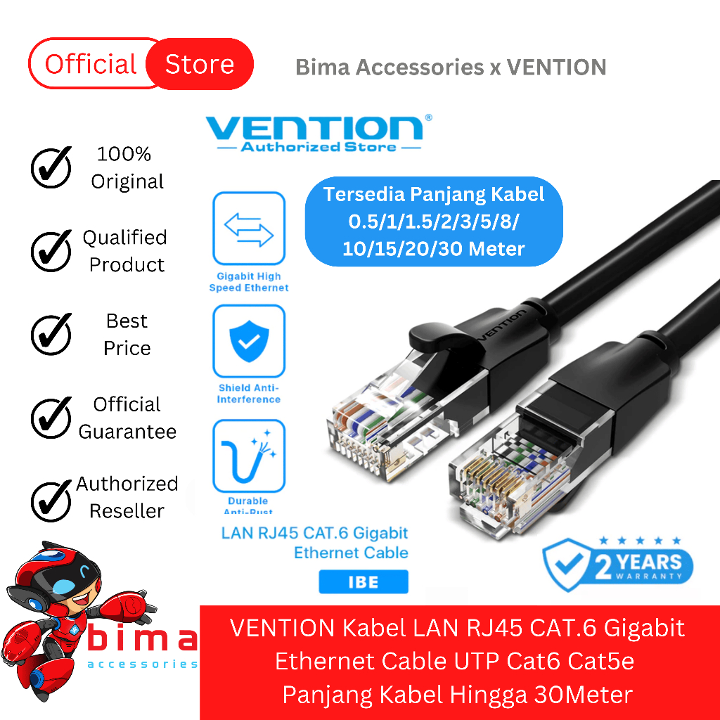 Jual VENTION Kabel LAN RJ45 Cat.6 Cat.5e Gigabit UTP Patch Ethernet ...