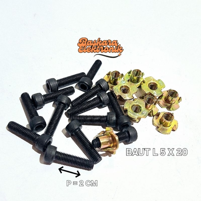 Jual [1 SET] BAUT L BAJA 5 X 20 PLUS MUR T NUT M5 | Shopee Indonesia