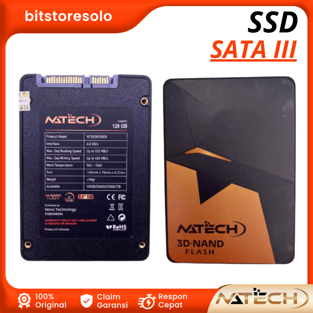 Jual SSD NATECH 2.5" SATA III 3D-NAND Flash 128GB 256GB 512GB | Shopee Indonesia