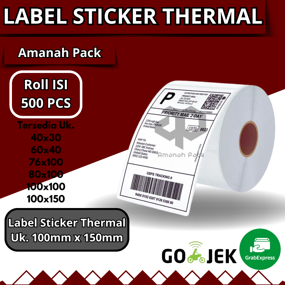 Jual LABEL STICKER THERMAL Termal 100 X 150 mm 4x6" isi 500pcs ukuran ...