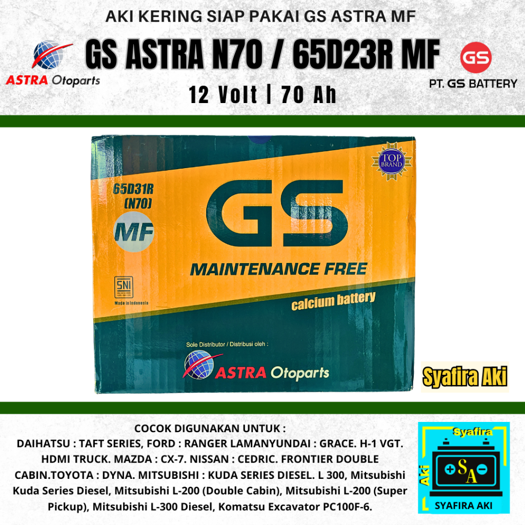 Jual Aki accu Kering Gs Astra MF N70 70Ah L300 Diesel Kuda Diesel | Shopee Indonesia