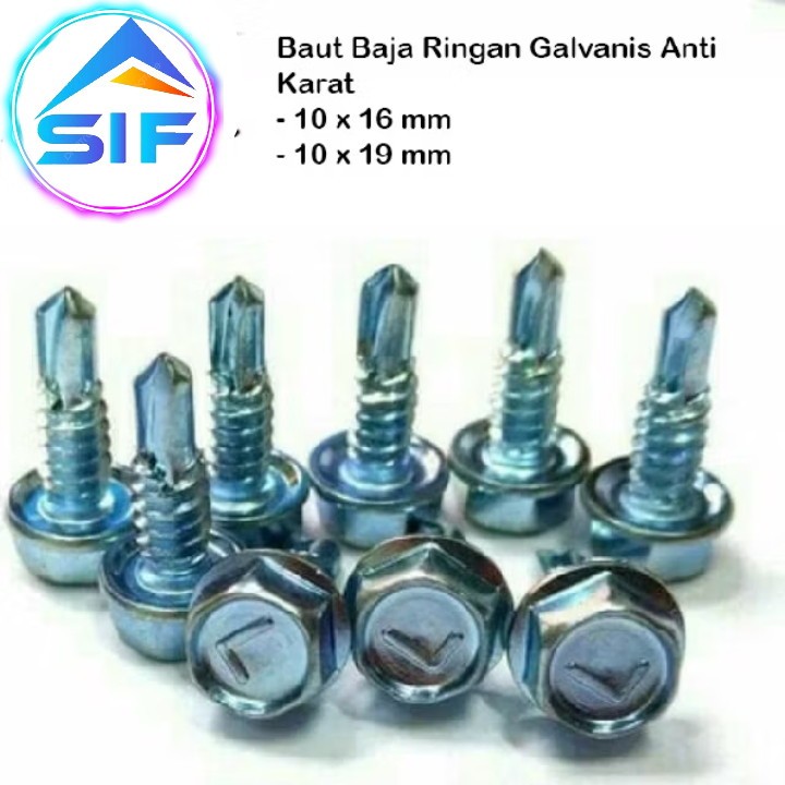 Jual Baut Baja Ringan 10x16 10x19 Sekrup Roofing Ruping Skrup Galvanis ...