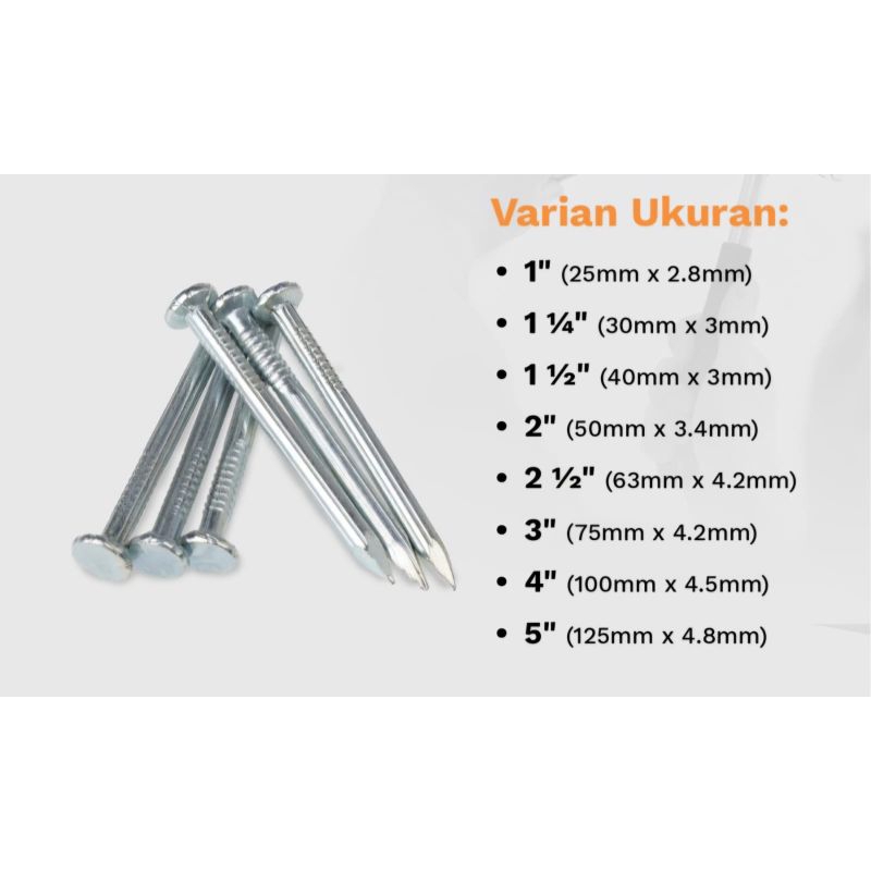 Jual Paku Cor / Paku Beton Putih 1", 1¼", 1½", 2", 2½", 3", 4", 5 ...