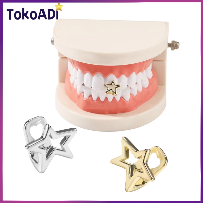 Jual Punk Y2K Hollow Star Teeth Grillz Hip Hop Gold Silver Color ...