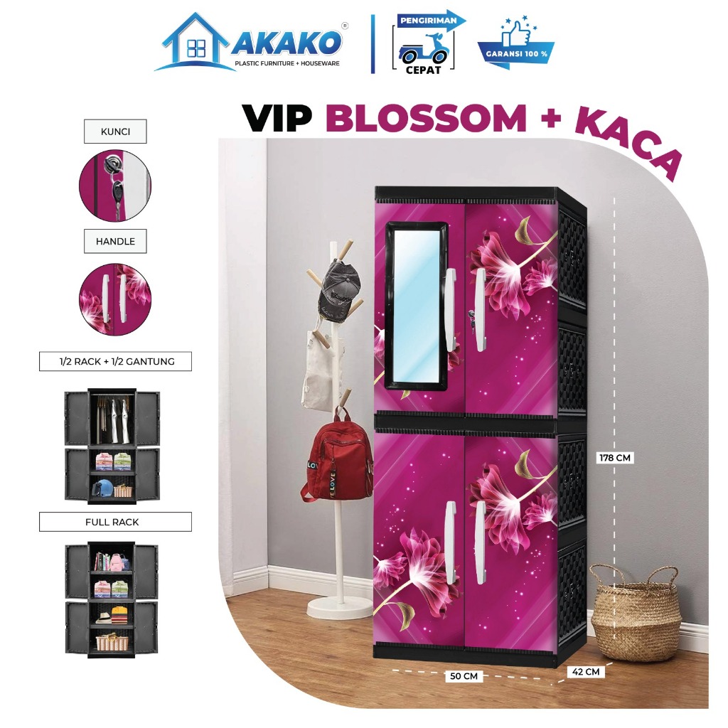 Jual AKAKO - LEMARI PAKAIAN LEMARI PLASTIK 2 PINTU LEMARI JUMBO MOTIF ...
