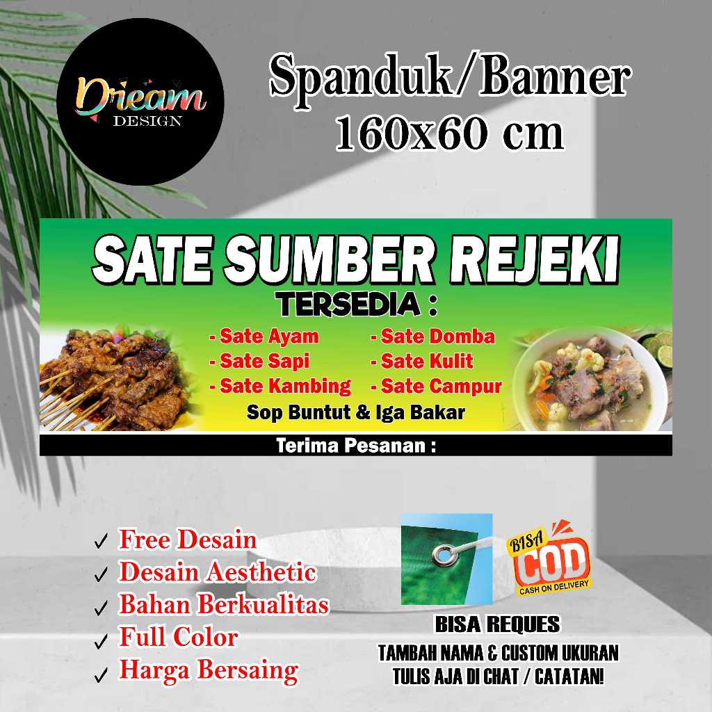 Jual Jual Cetak Spanduk Banner sate sumber rejeki 160x60 cm custom ...