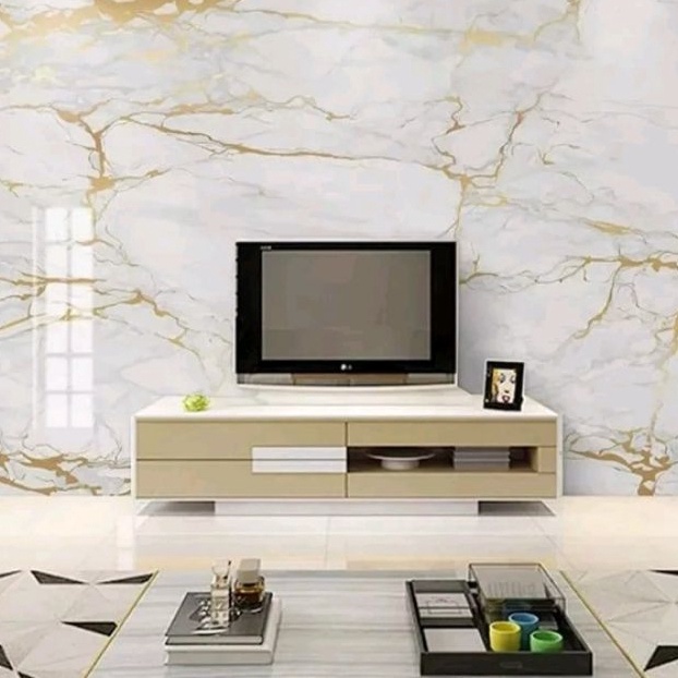 Jual Belanja Murmer Wallpaper Dinding Marmer Lis Kuning Dasar Putih 9 ...
