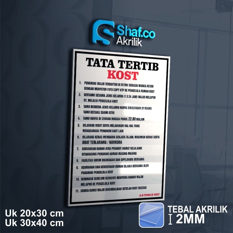Jual AKRILIK SIGN BOARD TATA TERTIB KOST // ACRYLIC // RAMBU-RAMBU ...