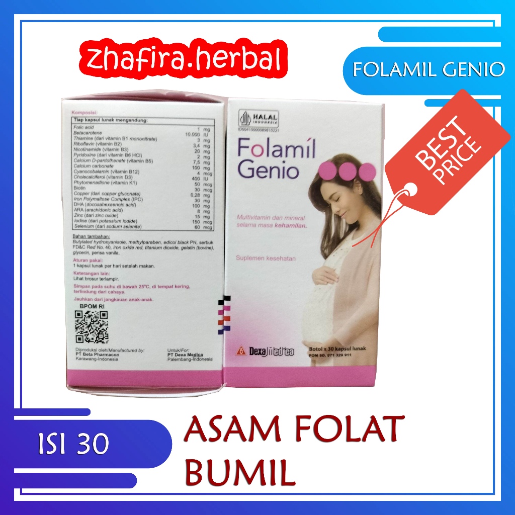 Jual FOLAMIL Genio isi 30 Kapsul Asam Folat Ibu Hamil isi 30 Original 100% | Shopee Indonesia