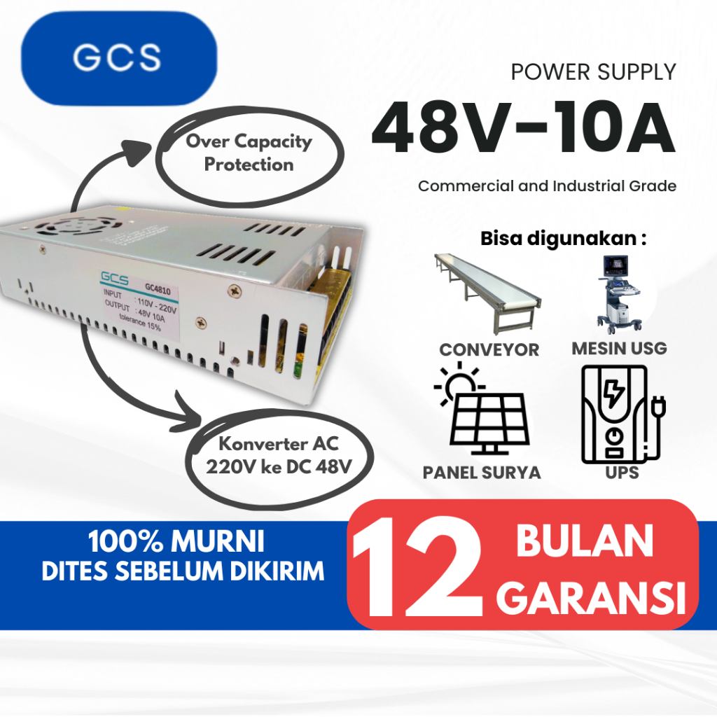 Jual GCS Power Supply 48V 10A Garansi Power Supply Switching 48V 10A ...