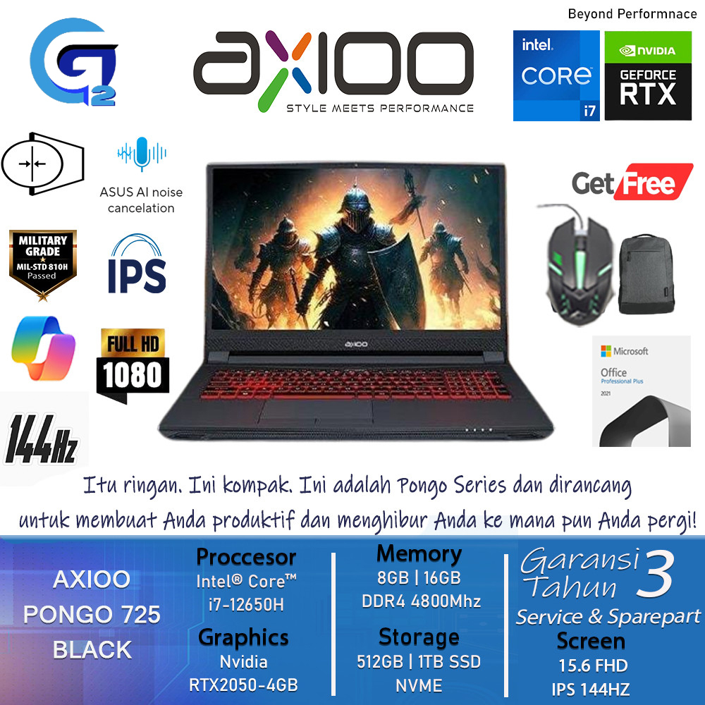 Jual Laptop Gaming Axioo Pongo 725 Intel Core I7 12650H 32GB 1TB SSD ...