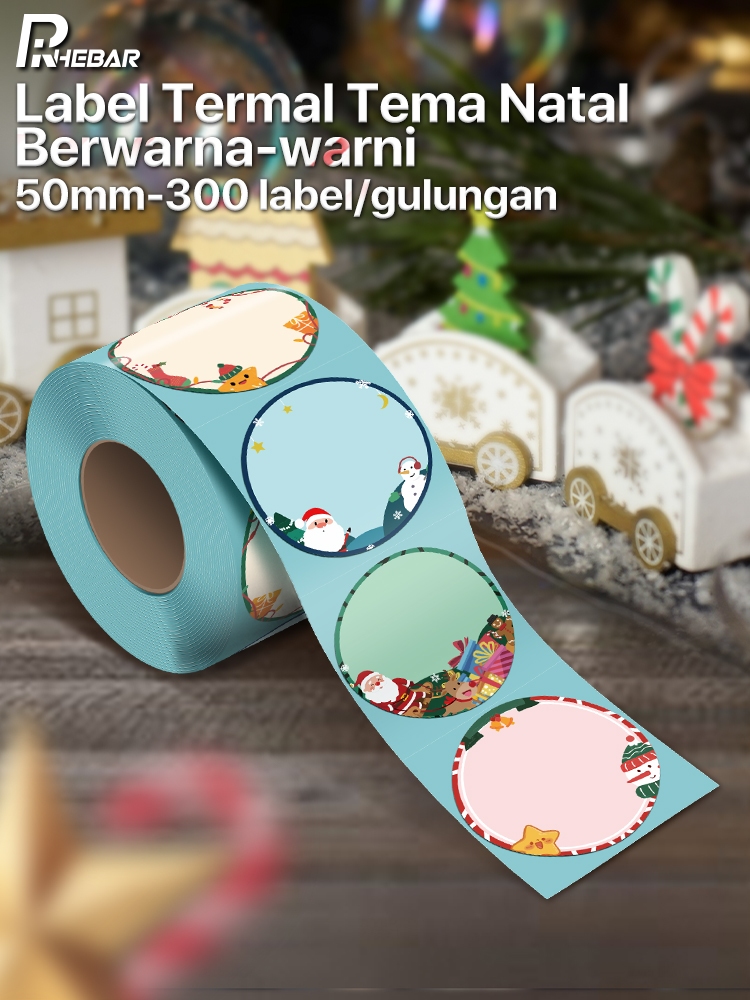Jual Rhebar Sticker Label Thermal Natal round, Christmas 50mm, 1 roll ...