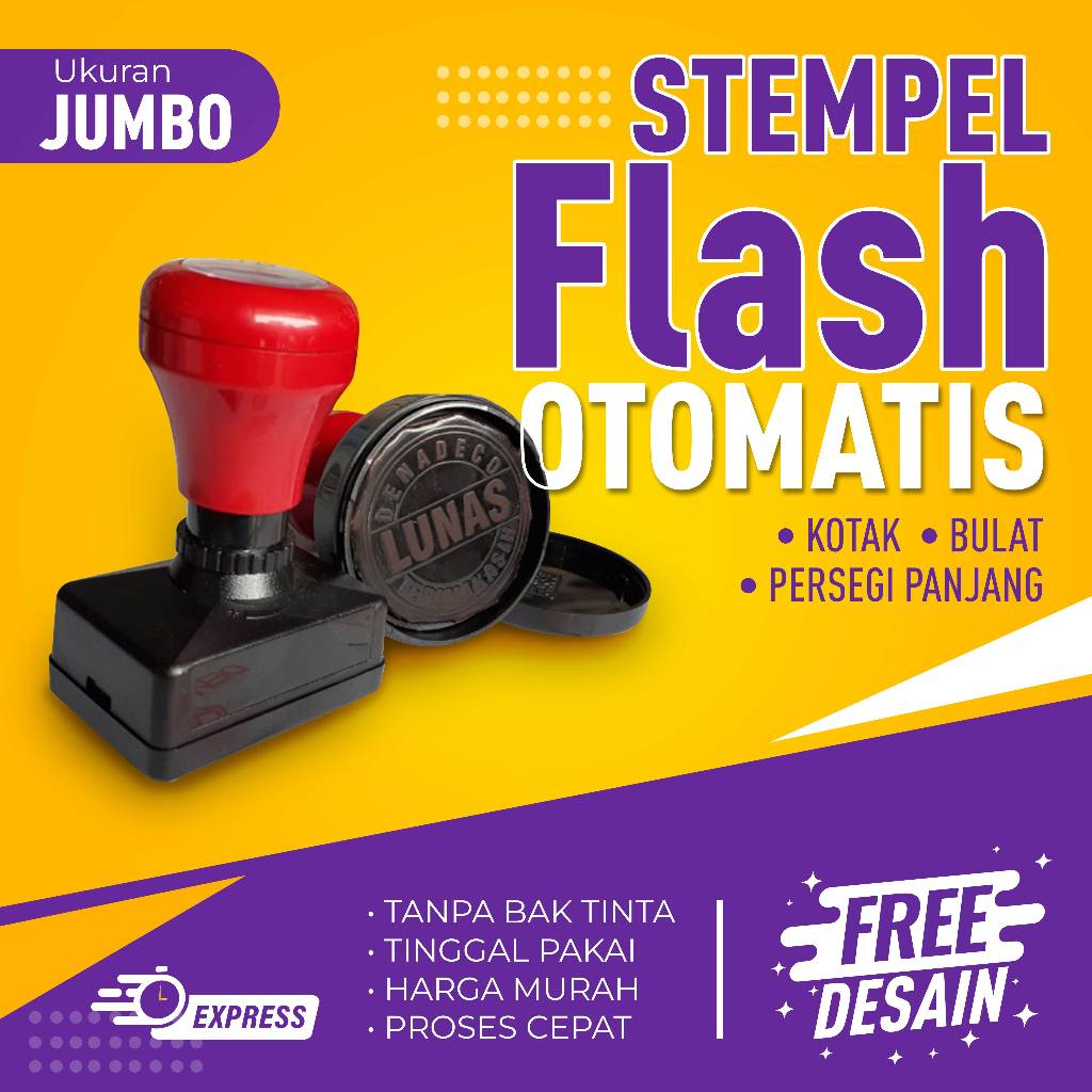 Jual STEMPEL OTOMATIS / STEMPEL FLASH, FREE DESAIN, UKURAN JUMBO | Shopee Indonesia