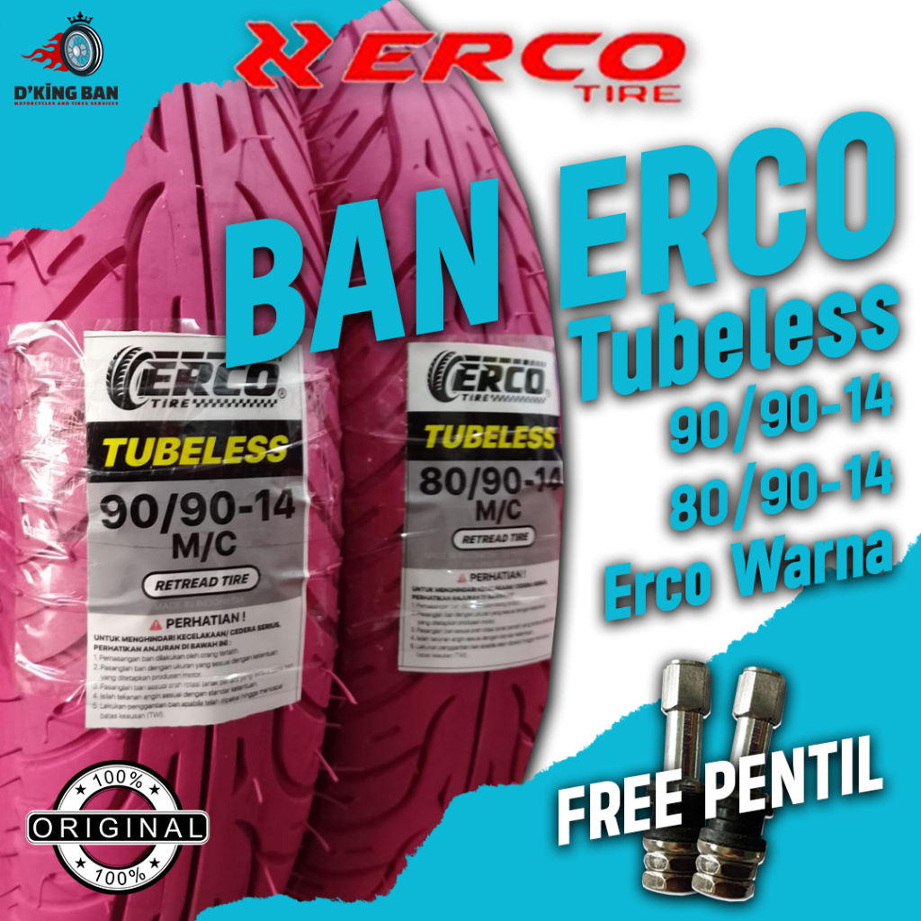Jual Sepaket Ban Motor Matic ERCO Warna MERAH Tubeless 80/90-14 dan 90/ ...