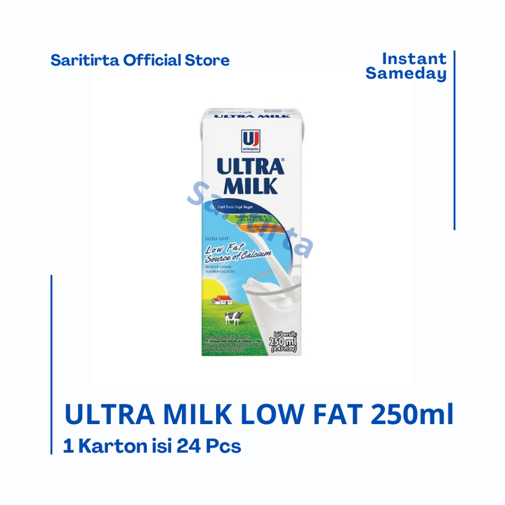 Jual susu ultra jaya low fat 250ml kemasan karton isi 24 pcs | Shopee ...