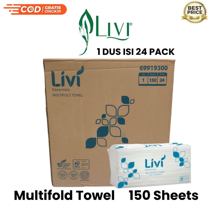 Jual [1 DUS] Tissue Livi Essentials Multifold Towel 150 Sheet / 1 Ply ...