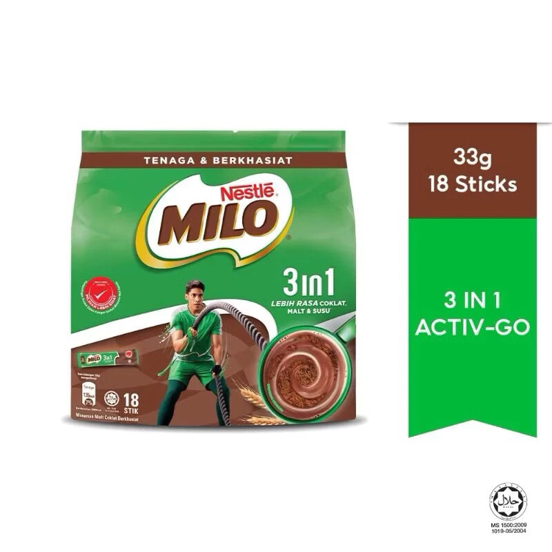 Jual MILO 3 in 1 Activ-Go Malaysia (18 sachet) ready stock minuman ...