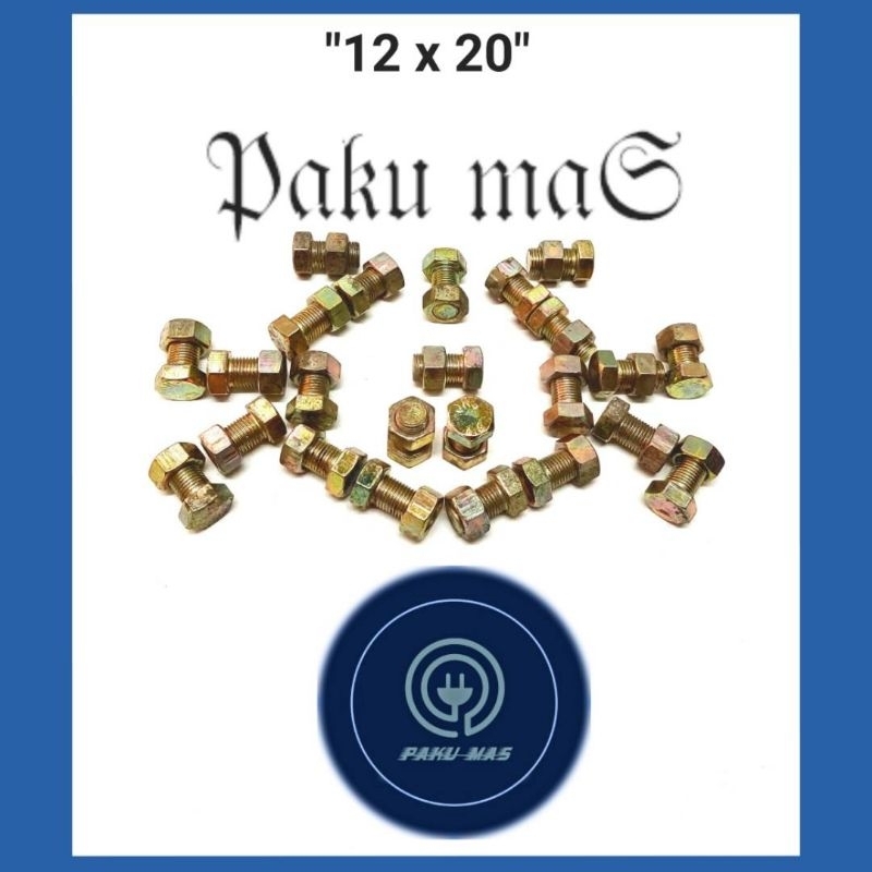 Jual Baut mur M12 x 20 baut ukuran 12 panjang 2 cm | Shopee Indonesia