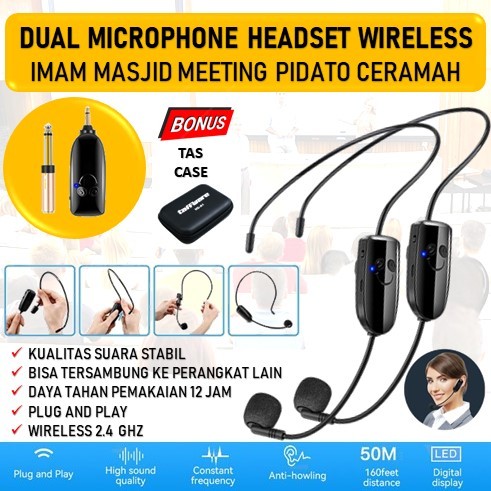 Jual Mikrofon Mic Clip On Wireless Imam Masjid Microphone Dual Bando Headset Meeting Pidato ...