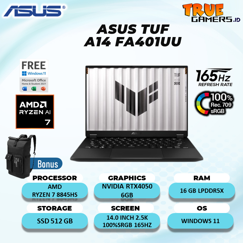 Jual Laptop Asus TUF A14 FA401UU AMD Ryzen 7-8845HS RTX40506GB/ 32GB ...