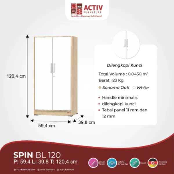 Jual Lemari Pakaian / Baby locker / Spin BL 120 (Sonoma Oak-White) | Shopee Indonesia