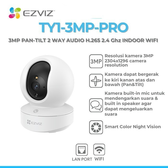 Jual EZVIZ TY1 PRO 3MP 2K SMART HOME WI-FI PAN & TILT IP CAMERA CCTV INDOOR | Shopee Indonesia