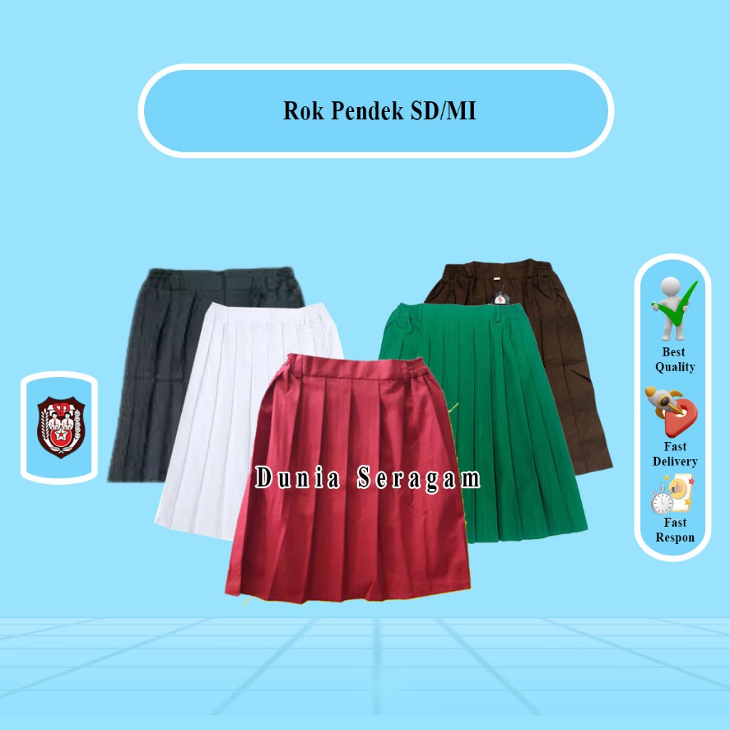 Jual Seragam Sekolah Rok Rempel Pendek Anak TK SD Madrasah Perempuan Pinggang Karet Warna Putih ...