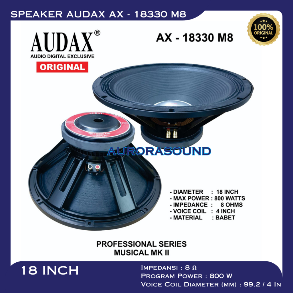 Jual SPEAKER AUDAX AX 18330 M8 FULL RANGE 18 INCH SPEAKER BABET AUDAX AX 18330 800W ORIGINAL ...
