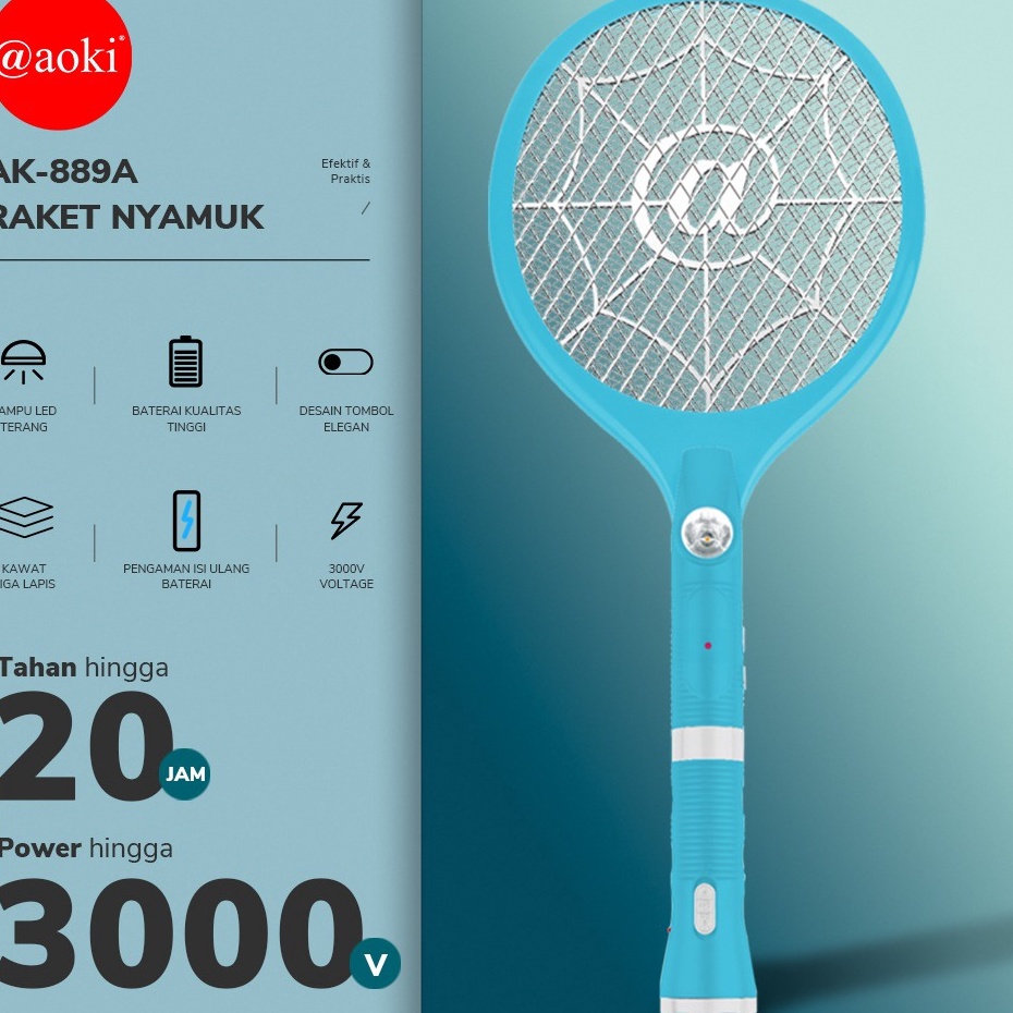Jual Harga Terbaru AOKI Raket nyamuk 3 in 1 plus senter | Shopee Indonesia