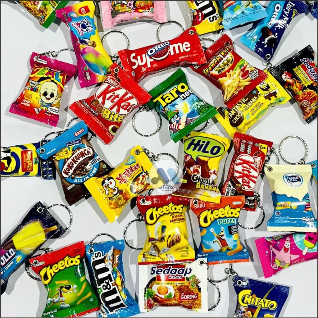 Jual gantungan kunci snack lucu / ganci murah / souvenir gantungan ...