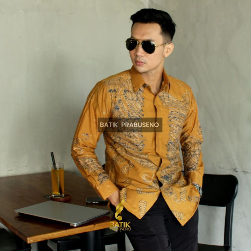 Jual Batik Prabuseno – Motif Udarati Kuning Batik Pria Lengan Panjang ...